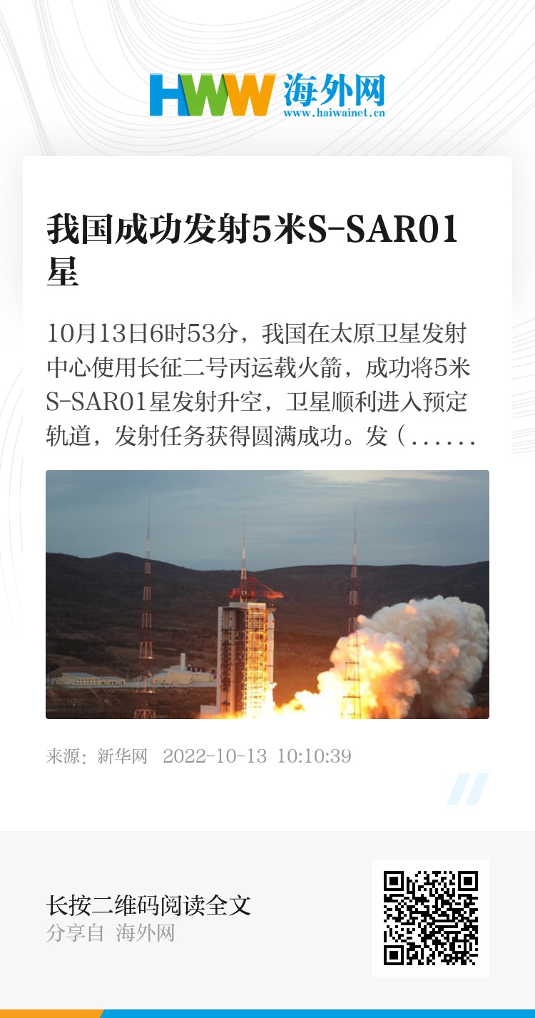 我国成功发射5米S-SAR01星 - 图片 - 海外网